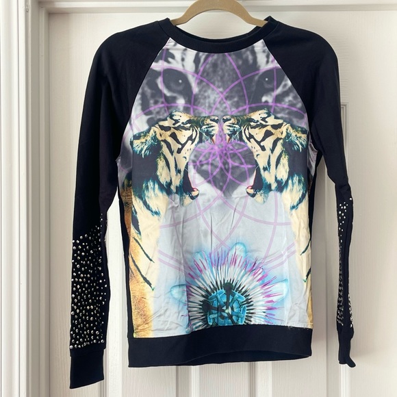 ASOS | Tops | Tiger Print Sweatshirt With Studded Sleeves | Poshmark